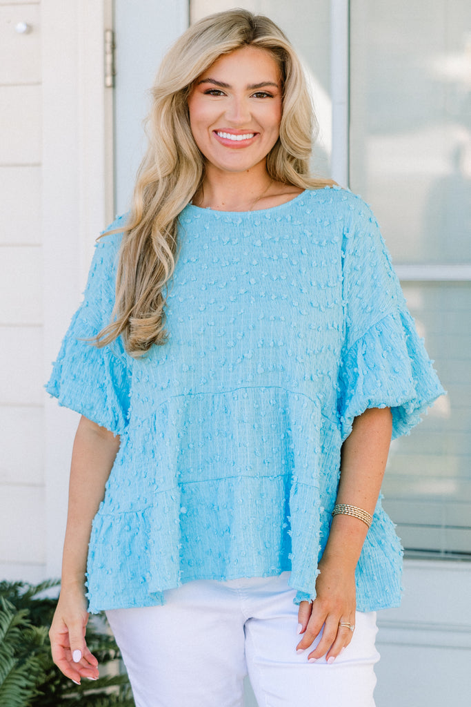A Rosy Smile Top, Blue – Chic Soul