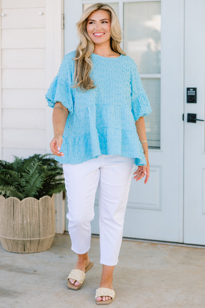 A Rosy Smile Top, Blue – Chic Soul