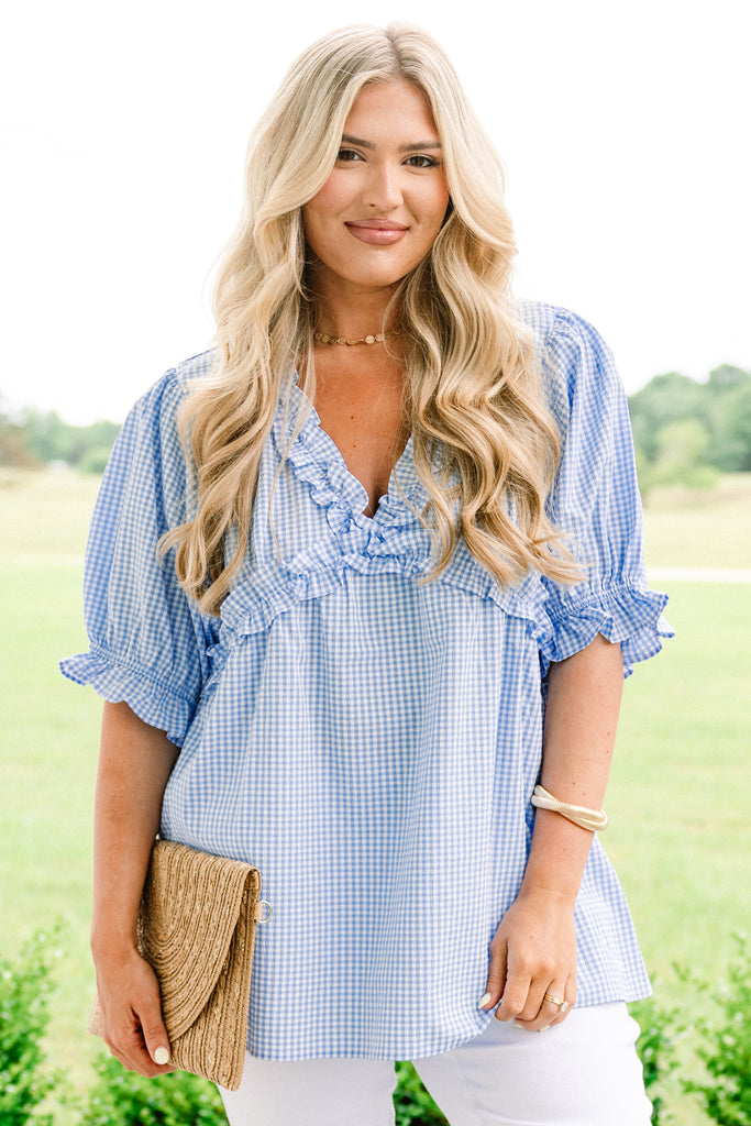Dancing For Fun Top, Blue Gingham – Chic Soul