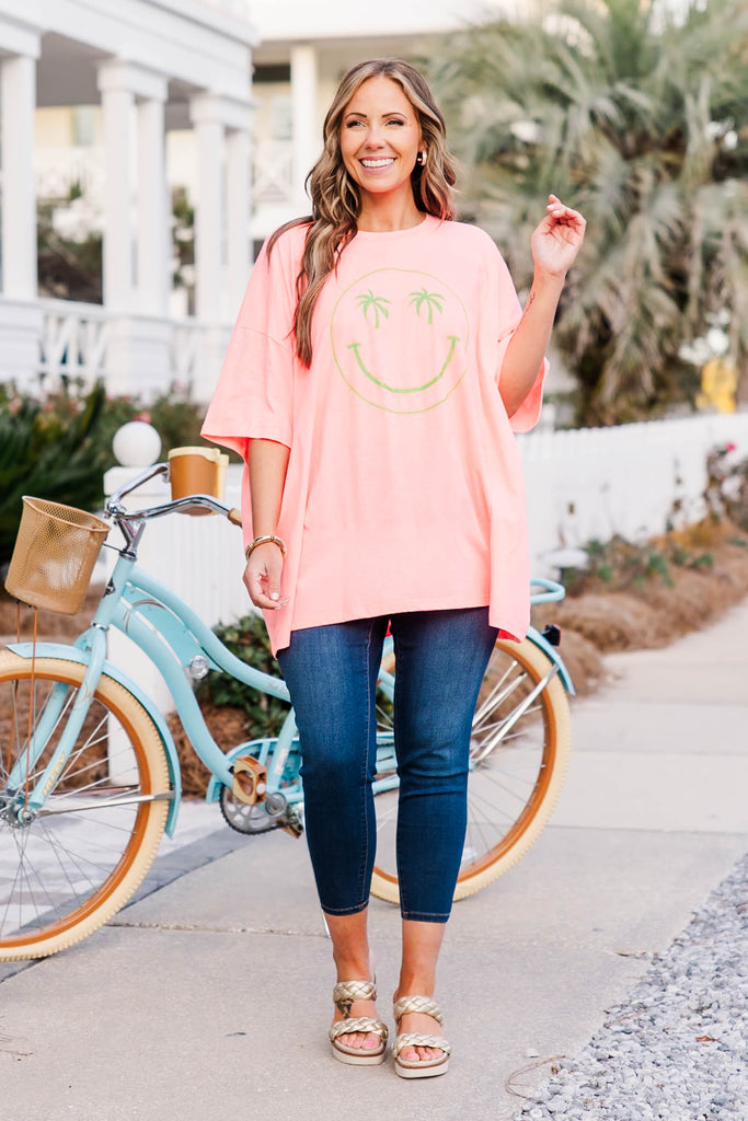Seeing Palms Boyfriend Tee, Neon Coral Pink – Chic Soul