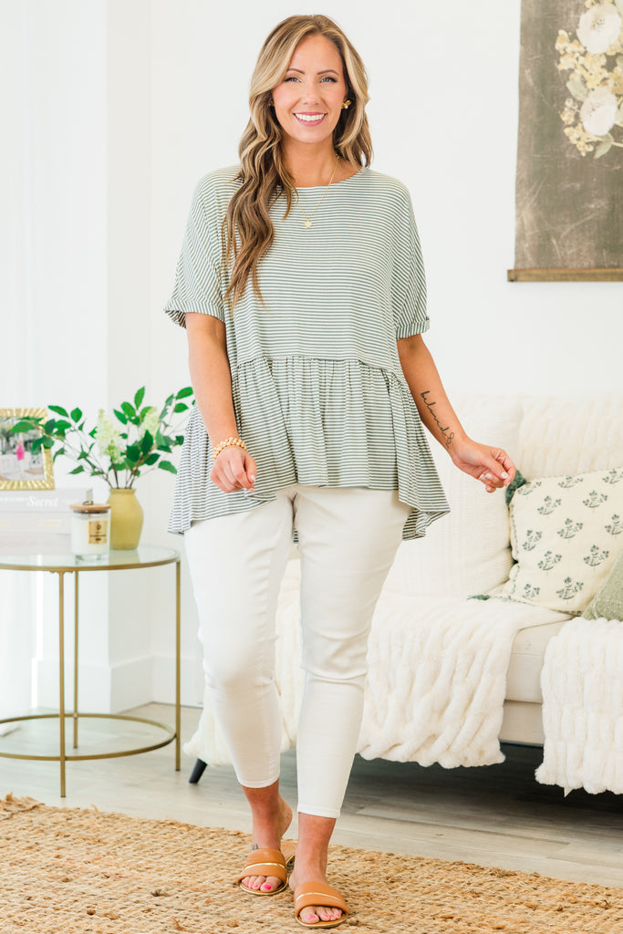 Wear And Tear Top, Sage-Ivory – Chic Soul