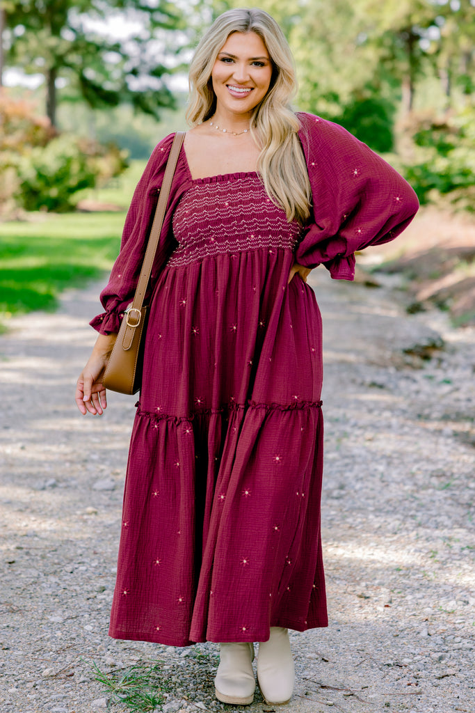 Wildflower Wonder Dress, Burgundy – Chic Soul