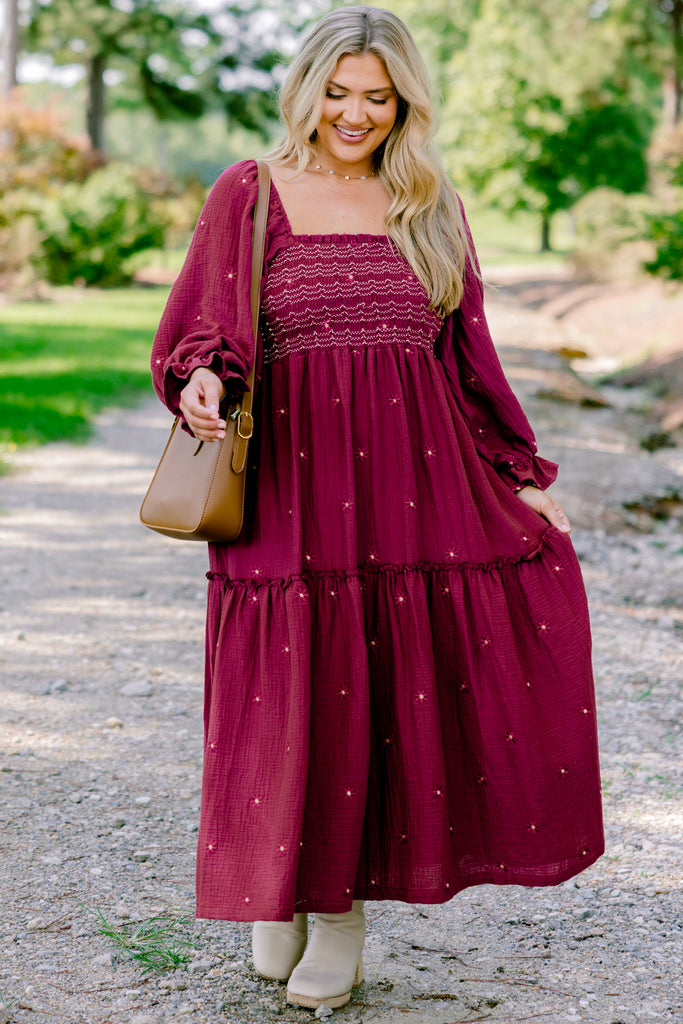 Wildflower Wonder Dress, Burgundy – Chic Soul
