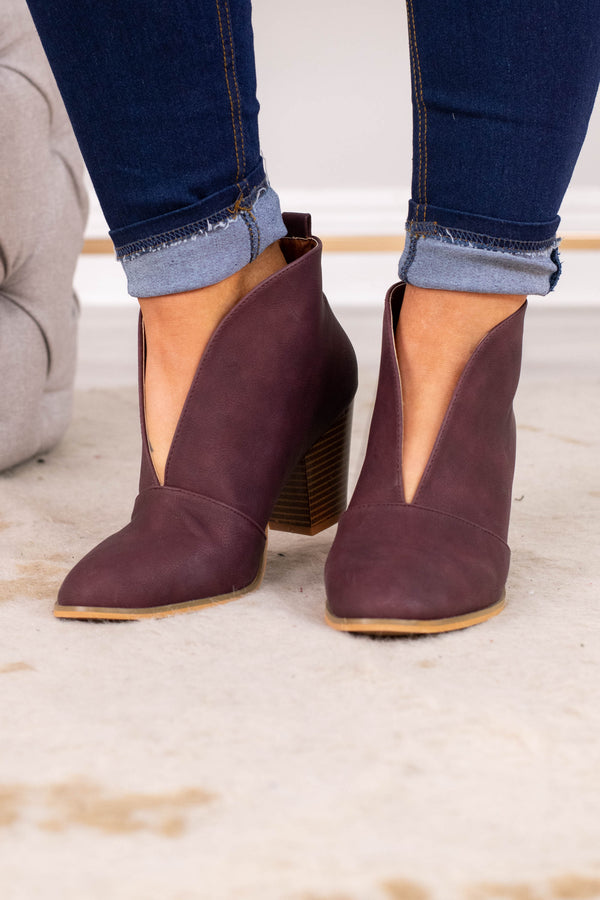 Women's Red Wine Colored Booties - Block Heels | Chic Soul