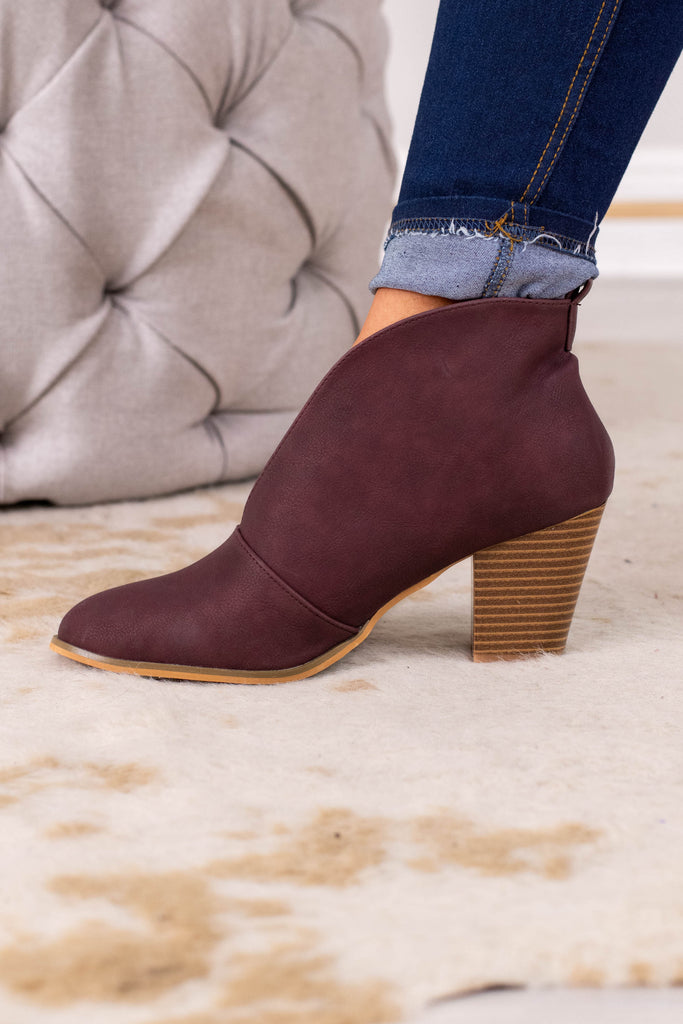 Women's Red Wine Colored Booties - Block Heels | Chic Soul