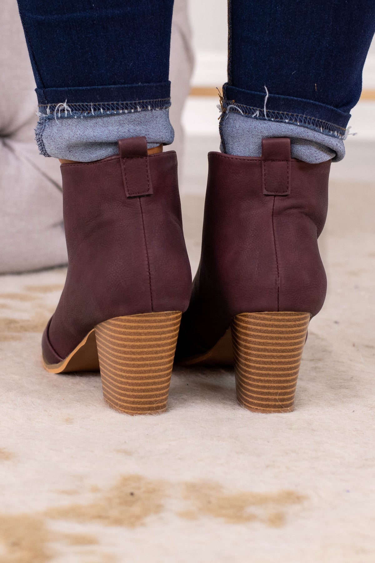 Women's Red Wine Colored Booties - Block Heels | Chic Soul