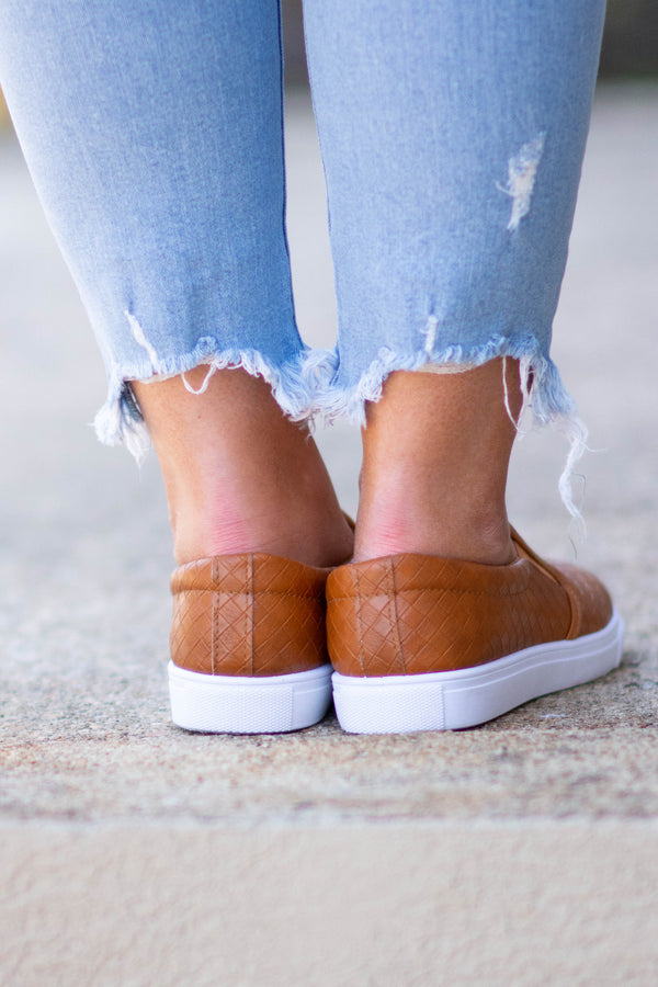 Women's Tan Leather Slide On Sneakers | Chic Soul