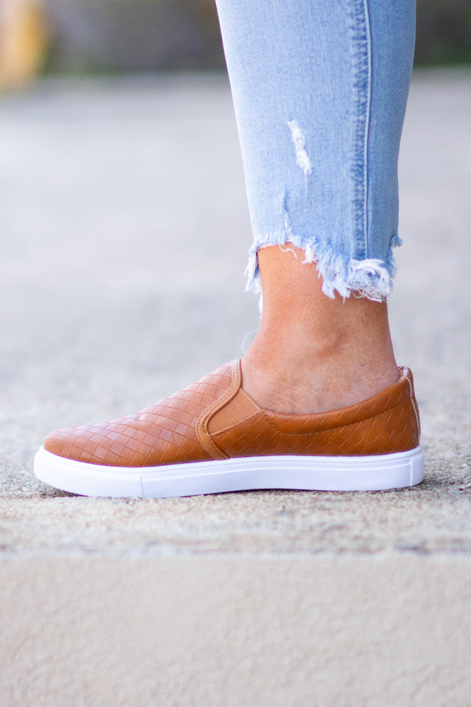 Women's Tan Leather Slide On Sneakers | Chic Soul