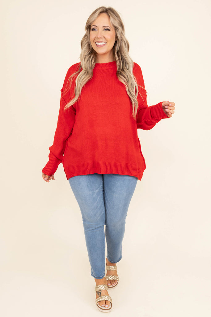 Waiting On A Sign Sweater, Red – Chic Soul